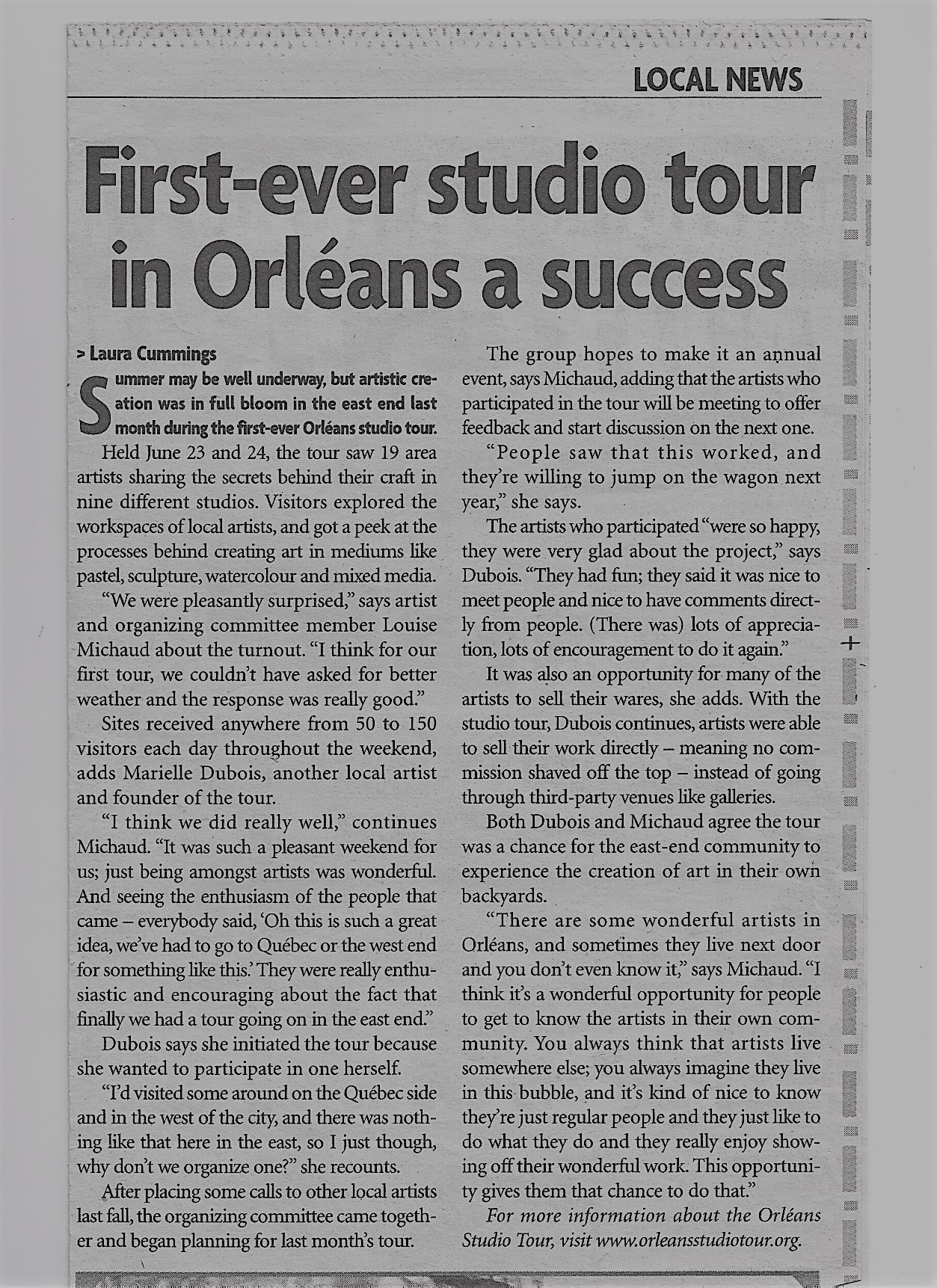 « First-ever studio tour in Orléans a success » – Marielle Dubois